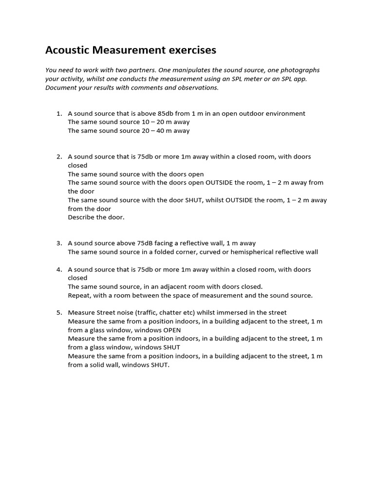 Sound Measurement Exercise Decibels | PDF