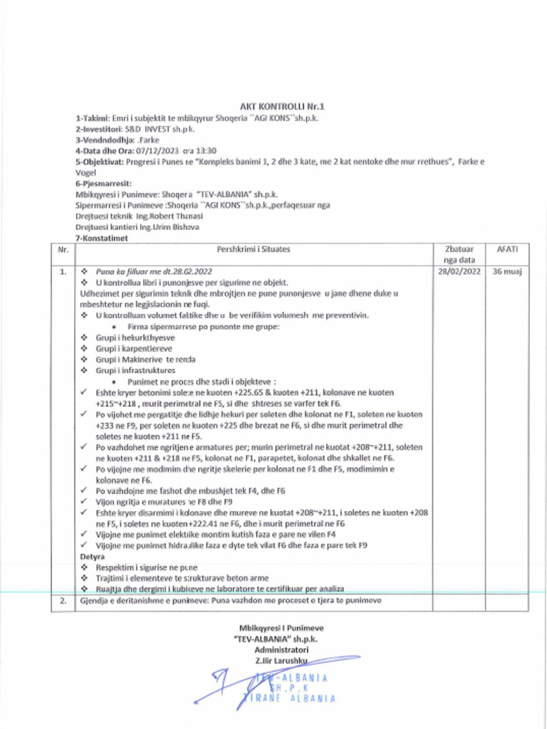 Akt Kontrolli Supervizori Dhjetor 2023 | PDF