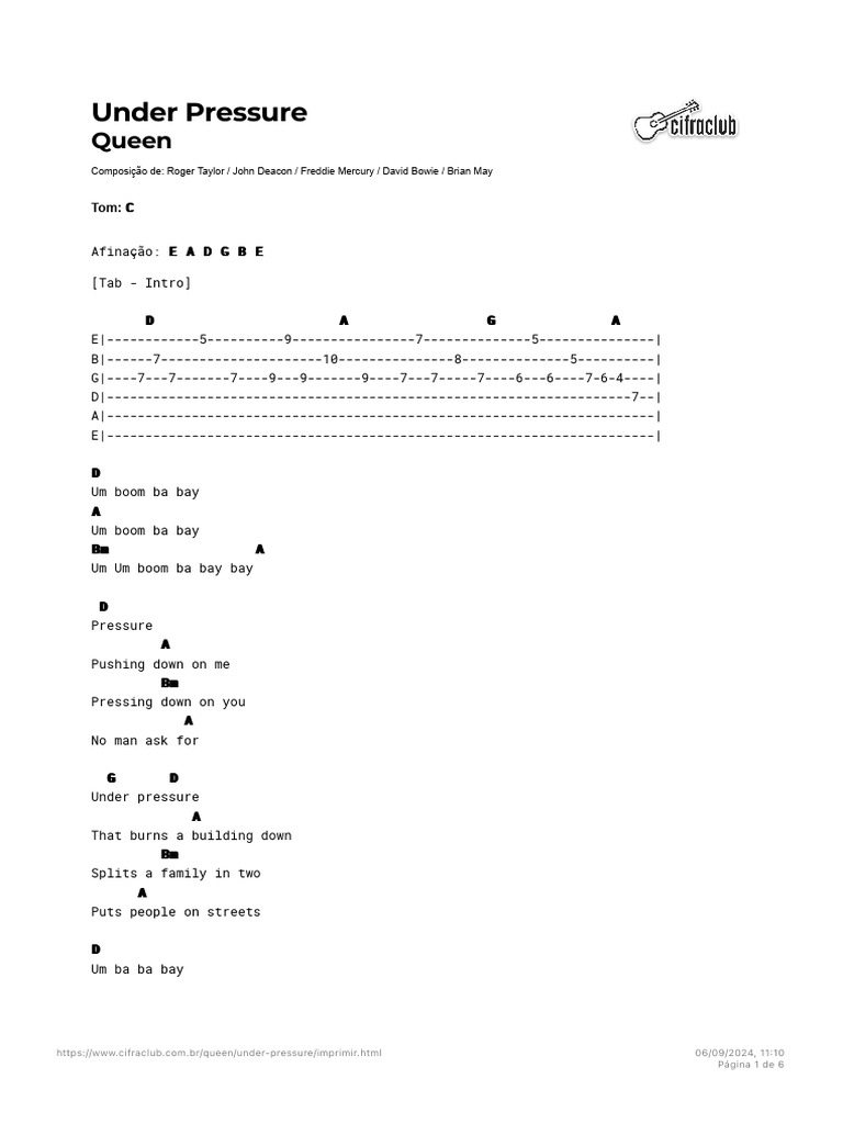 Cifra Club - Queen - Under Pressure | PDF | Singles | Progressive Rock