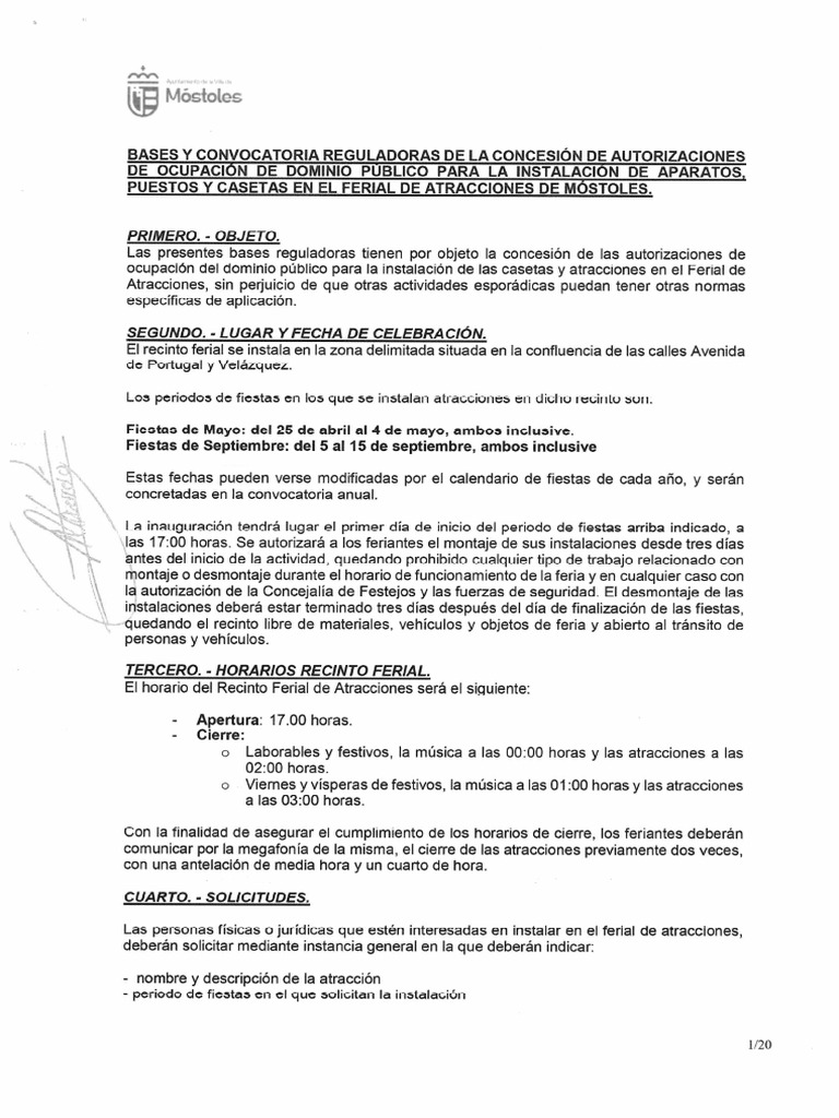 Bases y convocatoria autorizaciones ferial de atracciones | PDF