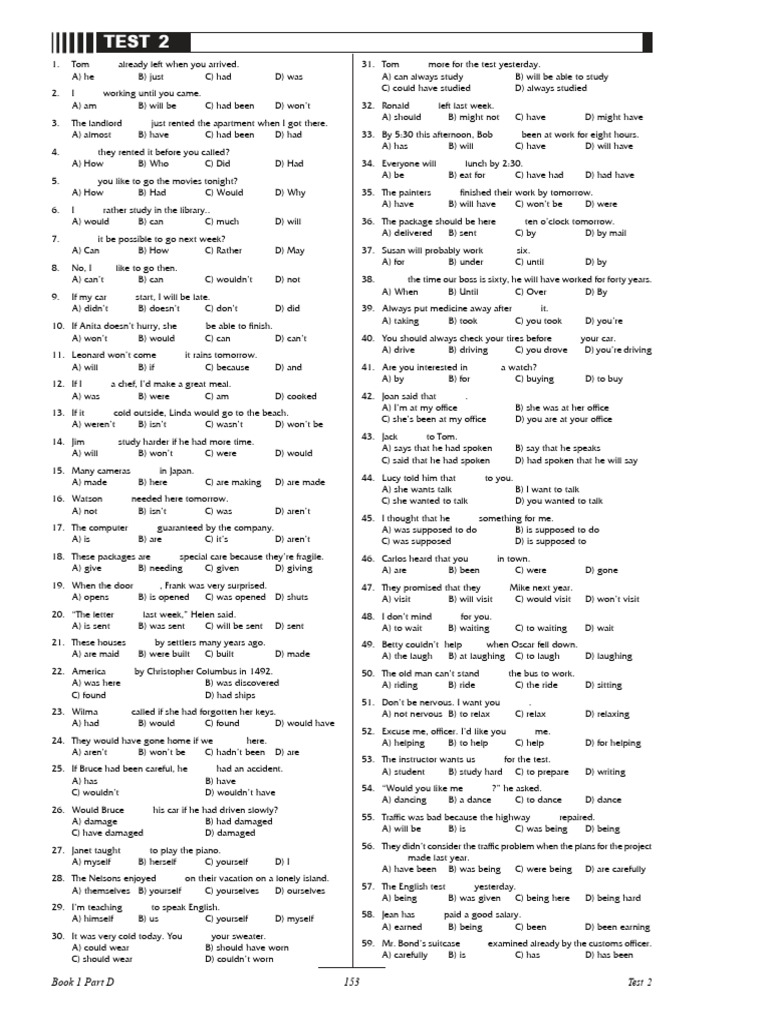 Grammar Test: Verb Forms and Usage | PDF