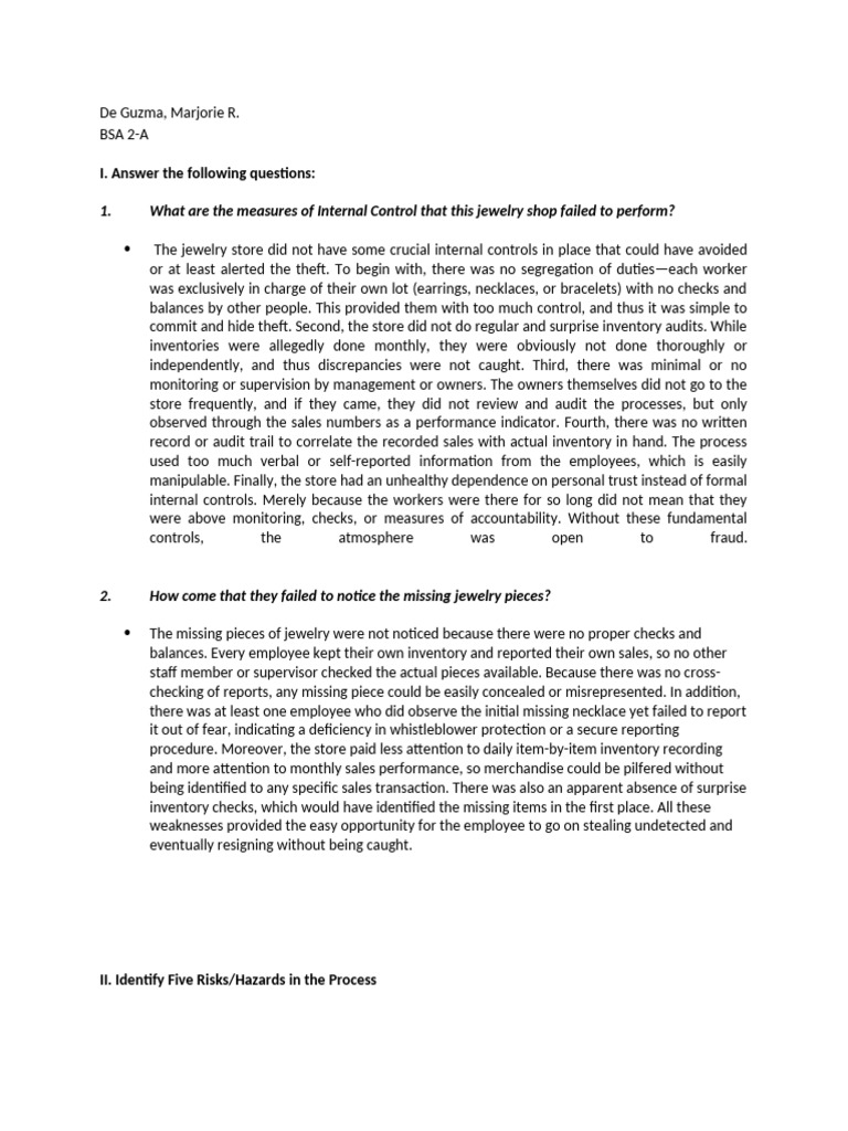 Case Study Internal Control and Risk | PDF | Business