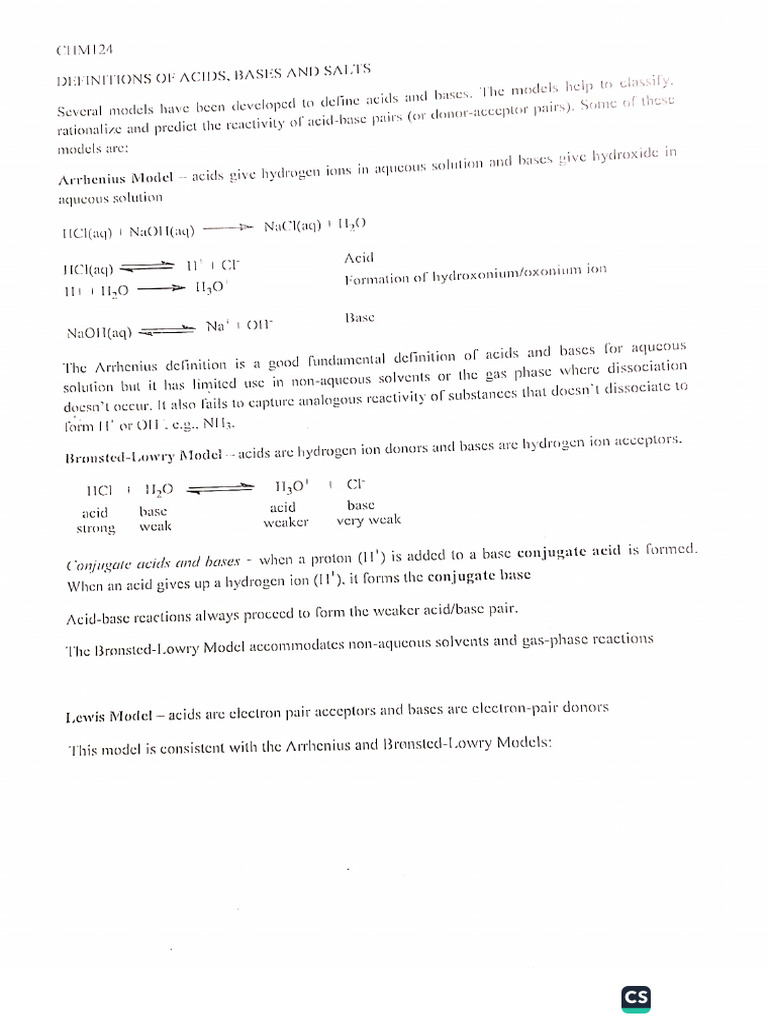CHM 124 Acid and Base | PDF