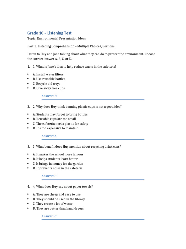 Listening Test Environmental Presentation | PDF