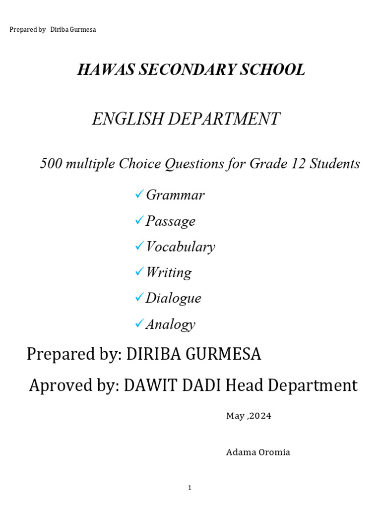 Grade 12 English Exam Practice Questions | PDF | English Language ...