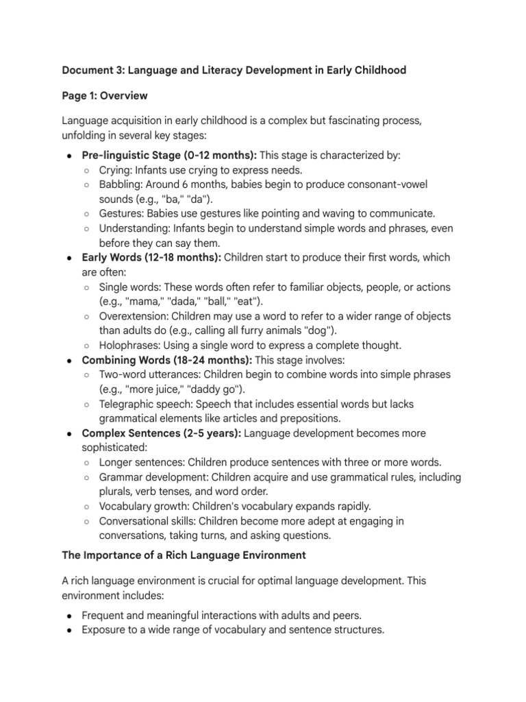 Early Childhood Language Development Guide | PDF | Language Development ...