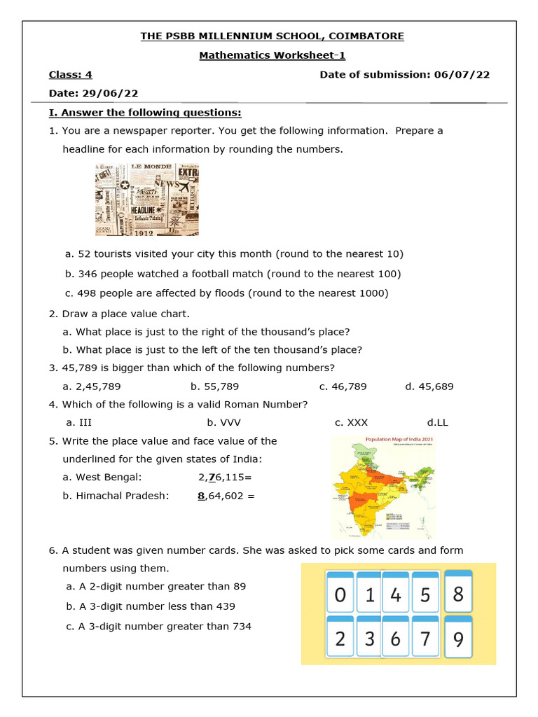 IV STD Math WS 1 2022-231656479134 | PDF