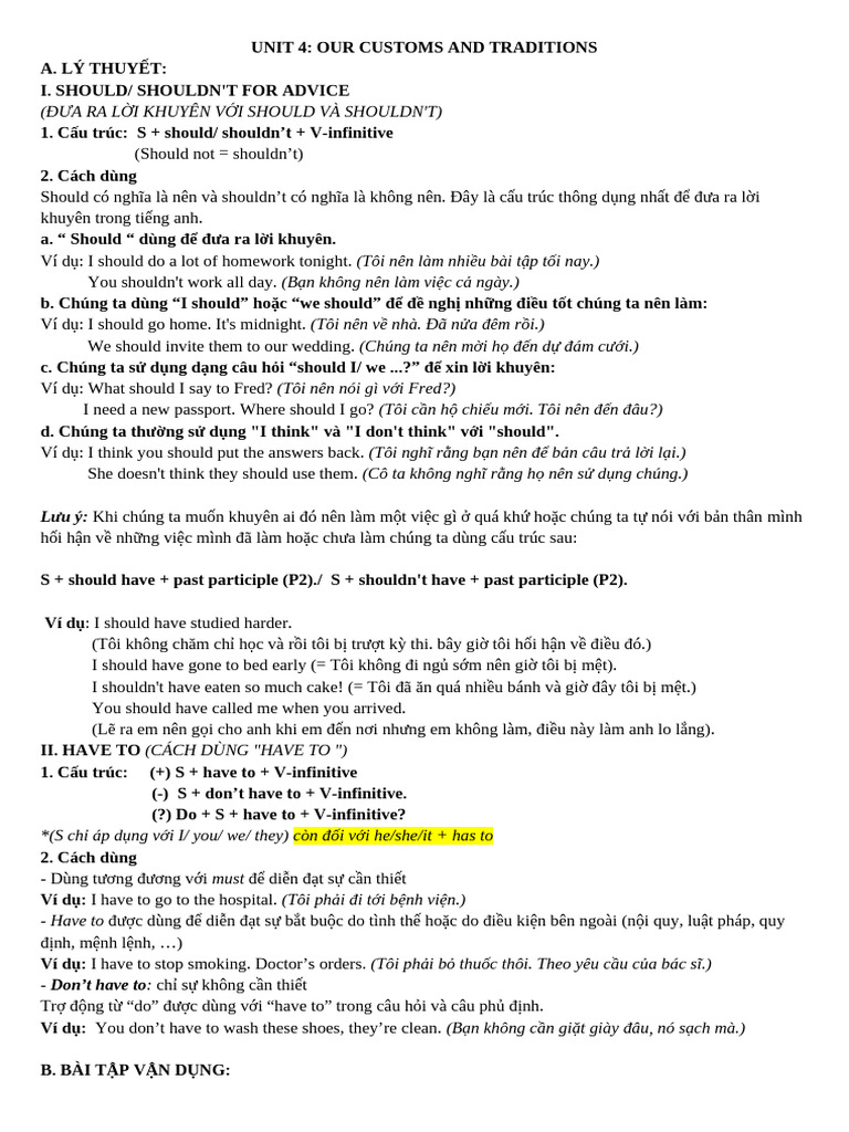 Unit 4. Our Customs and Traditions | PDF | Vietnam