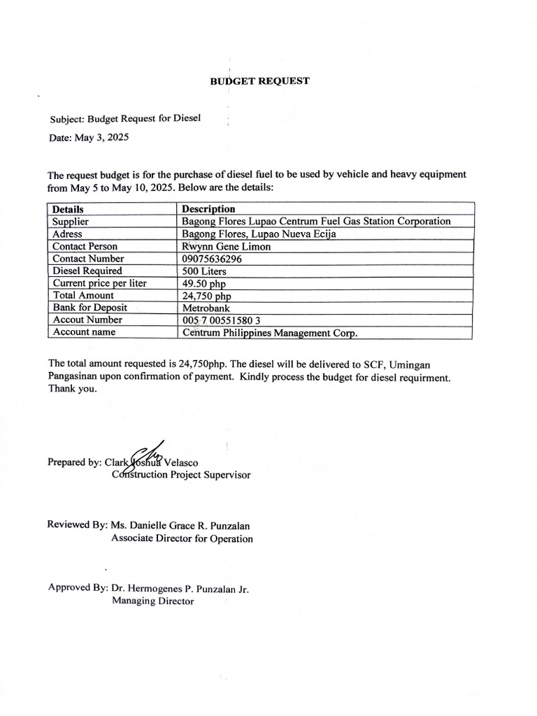 Diesel Request | PDF