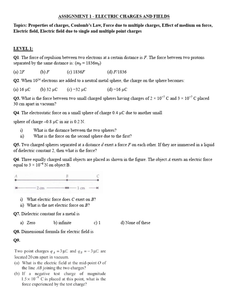 A1 - Electric Charges and Fields | PDF | Force | Electric Field