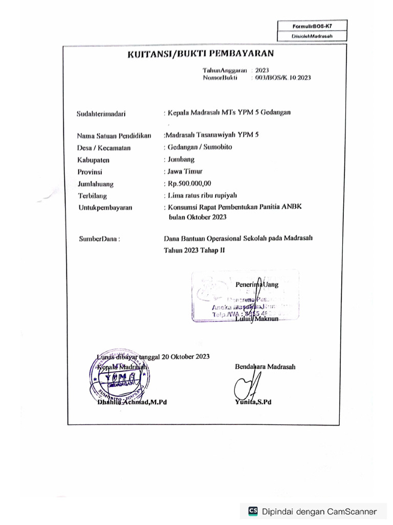 Konsumsi Rapat Pembentukan Panitia ANBK Oktober | PDF