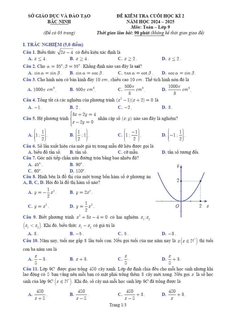 De Kiem Tra Cuoi Hoc Ki 2 Toan 9 Nam 2024 2025 So GDDT Bac Ninh | PDF