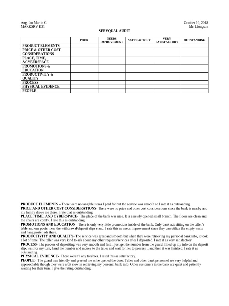 Servqual-Audit - Bank | PDF
