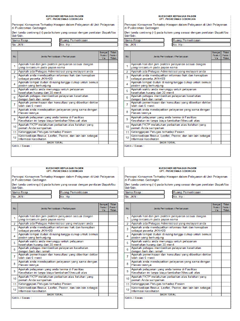 Form Kuesioner | PDF