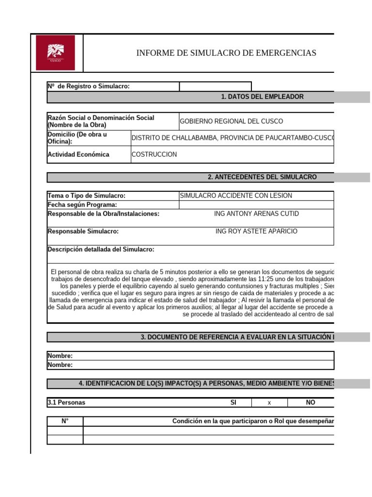 Informe de Simulacro de Emergencias | PDF | Simulación