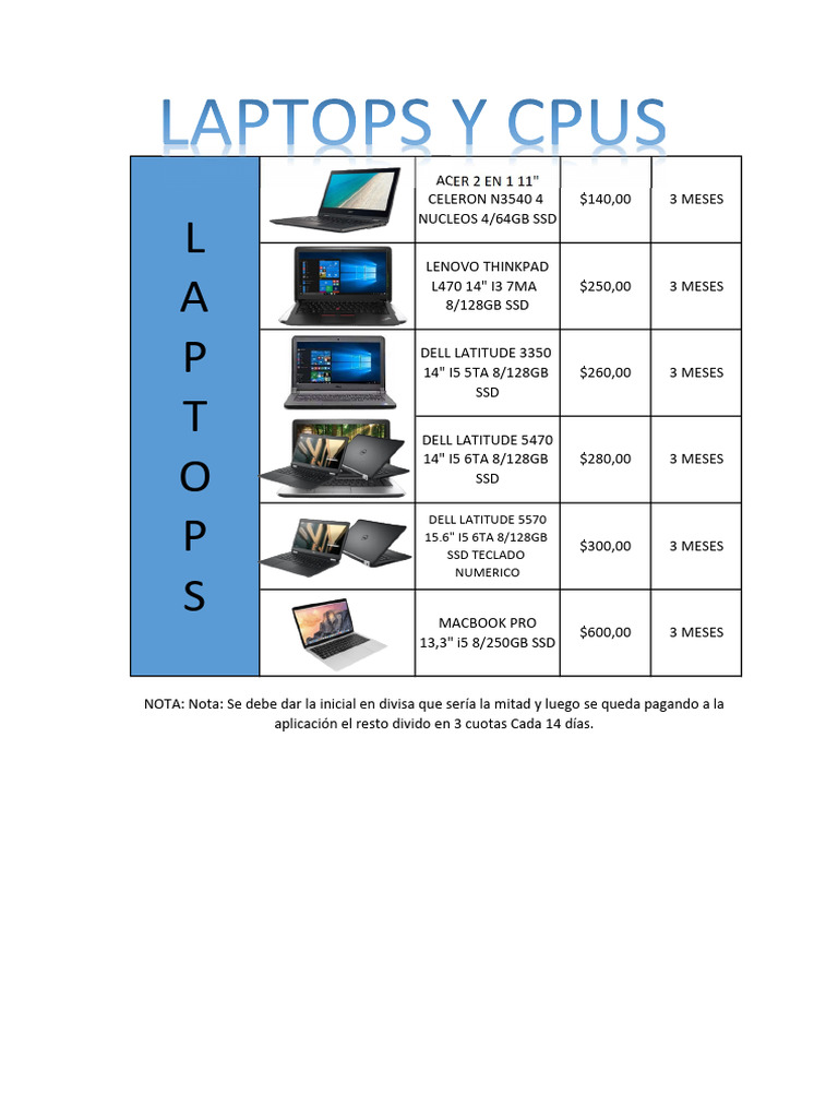 Catalogo Laptops A Credito | PDF