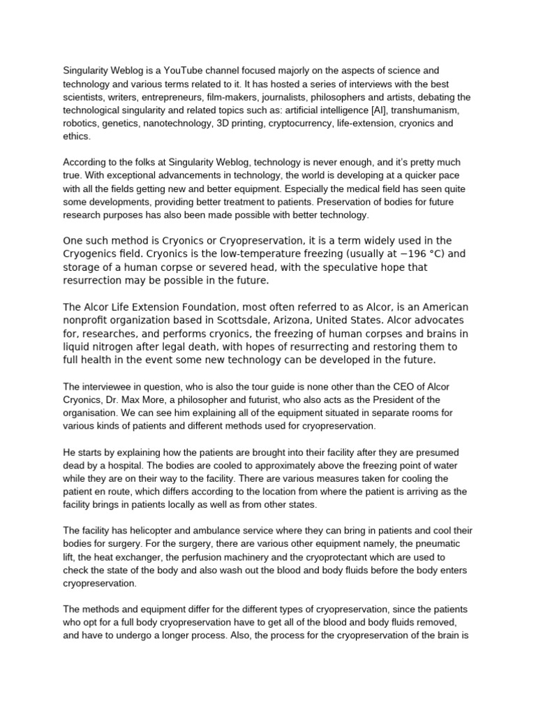 Alcor Cryogenics (Video Review) | PDF