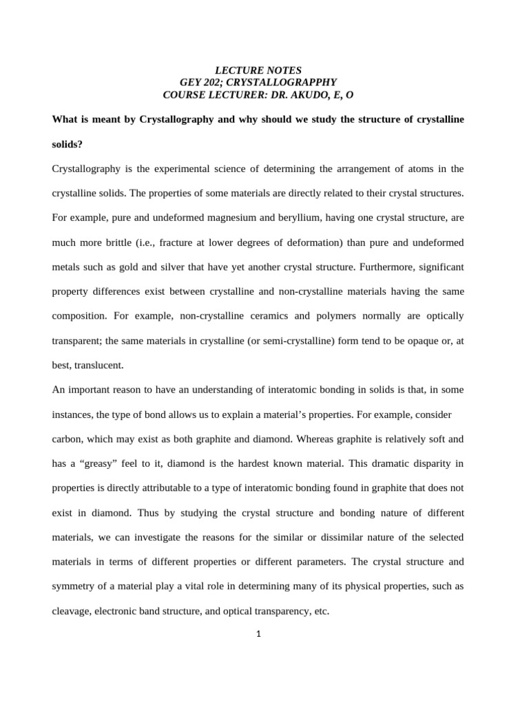 GEY 202 Crystallograpphy-1 | PDF | Crystal Structure | Dislocation