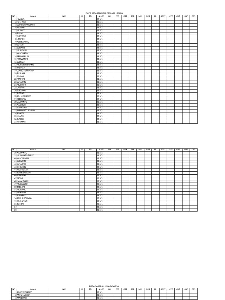 Data Sasaran Dewasa, Lansia | PDF