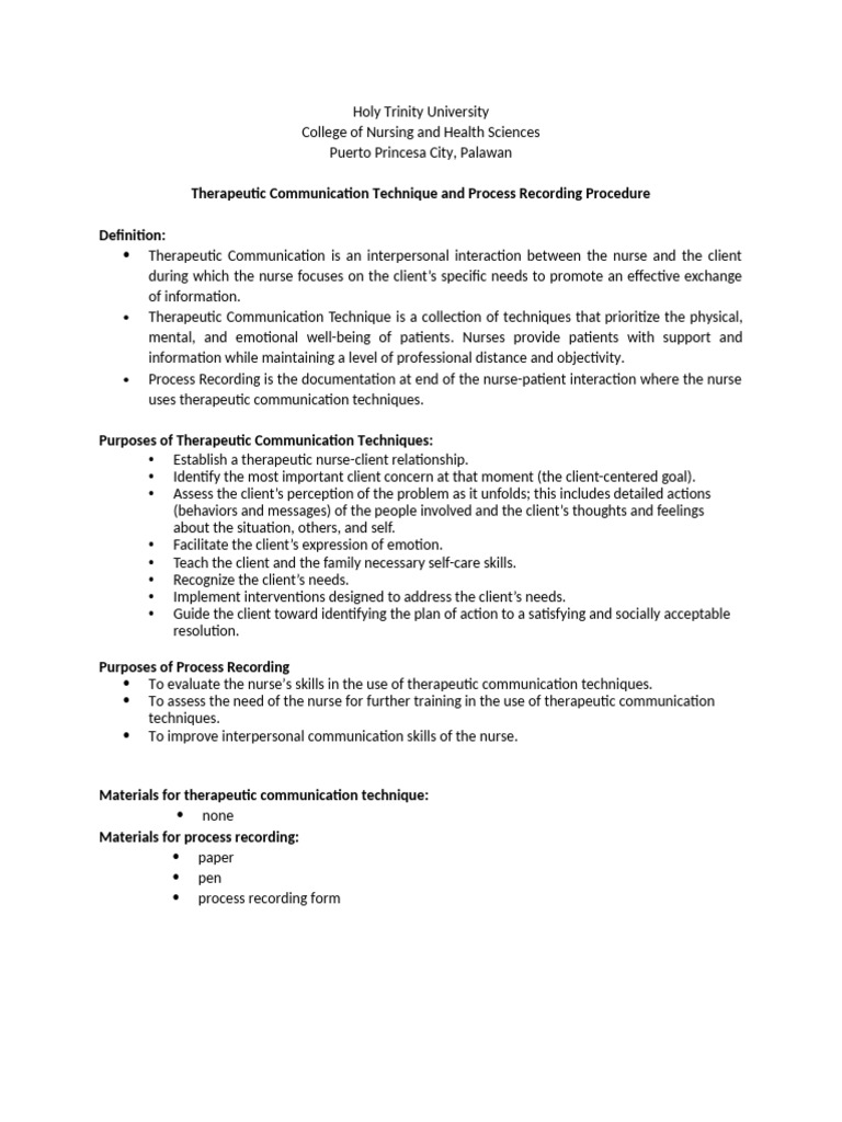 Theracom and Process Recording SAD Checklist Procedure | PDF ...