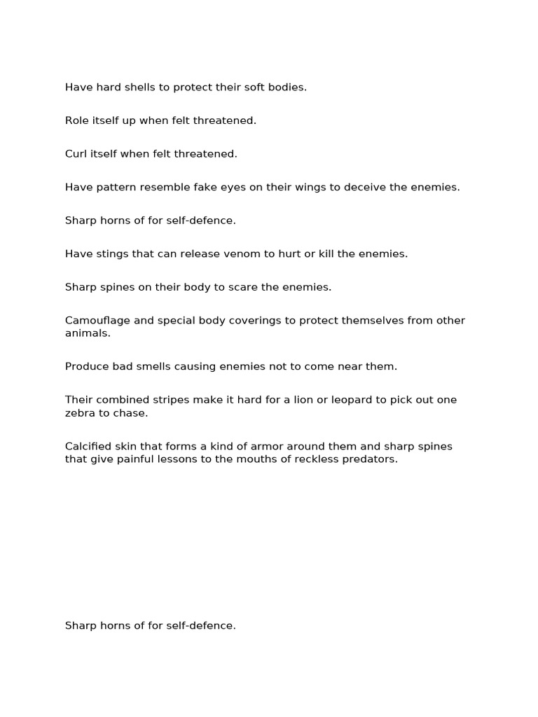 Animal Defense Mechanisms Explained | PDF