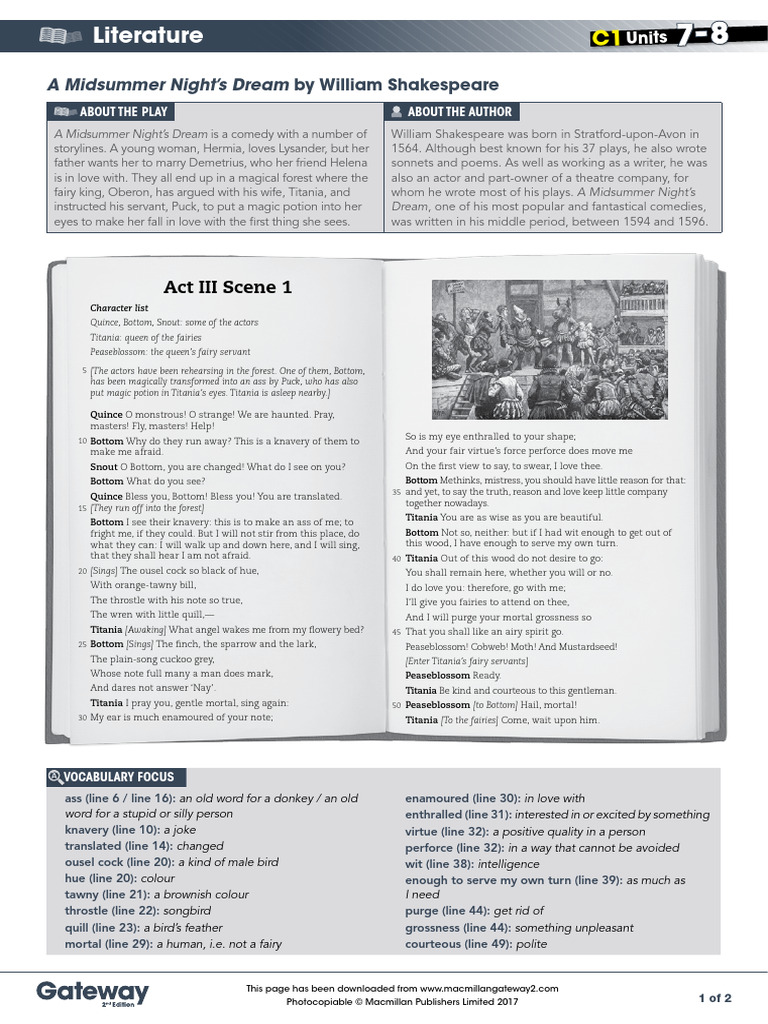 C1 UNITS 7 and 8 Literature | PDF | A Midsummer Night's Dream