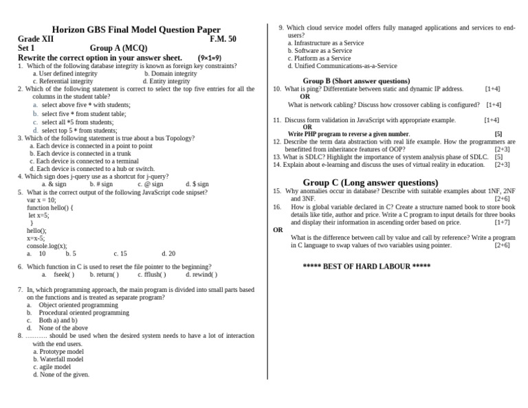 Computer Model Question Set 1 | PDF | Cloud Computing | Databases