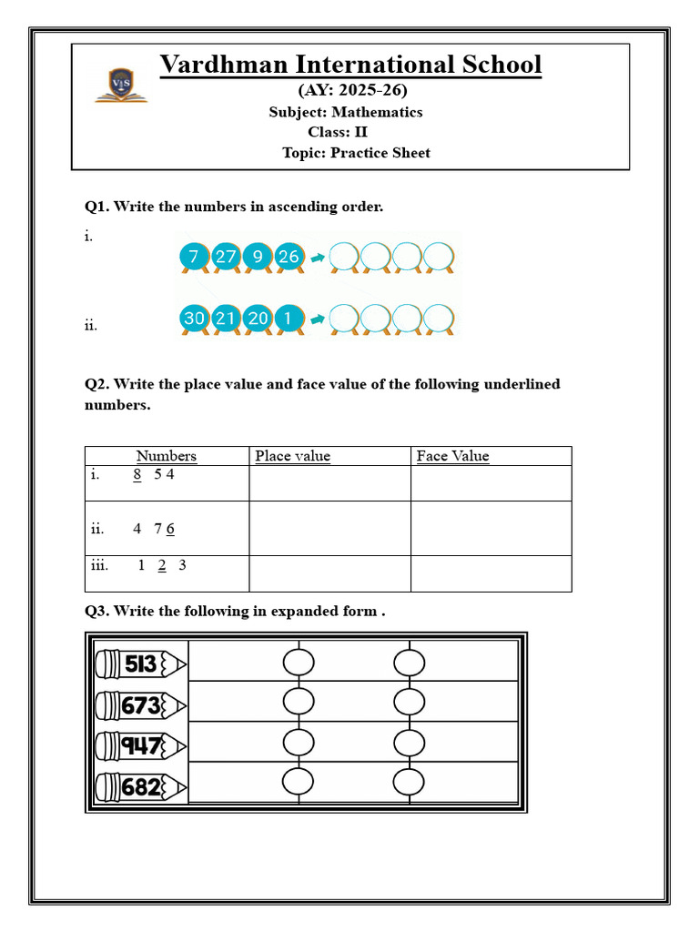 MAth Practice Sheet Grade 2 | PDF