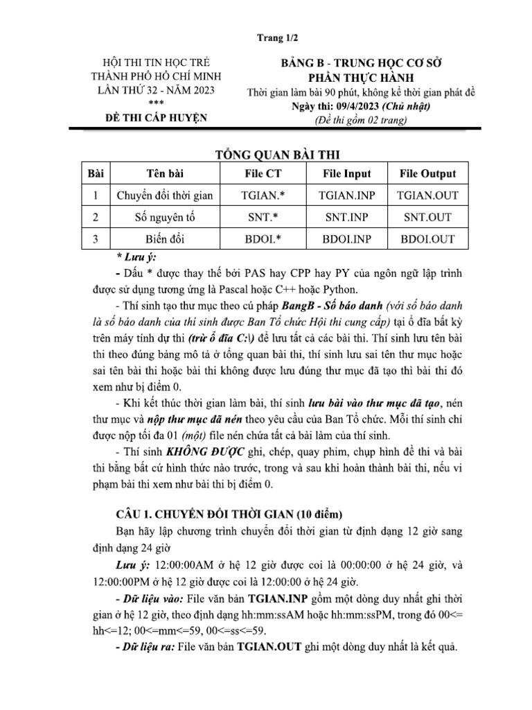 ĐỀ THI MẪU - THCS | PDF