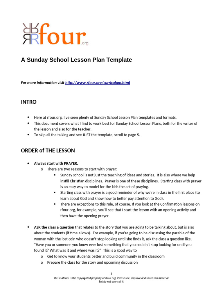 Sunday School Lesson Plan Template | PDF | Prayer | Lesson Plan