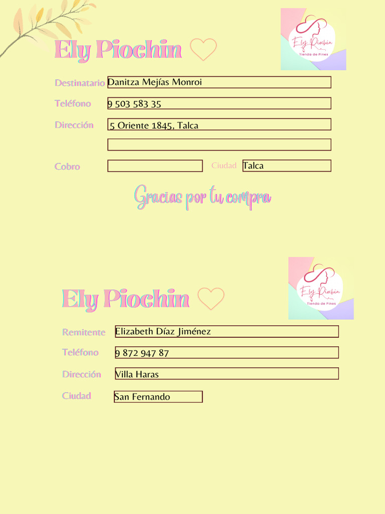 Sticker Datos de Envío de Productos | PDF