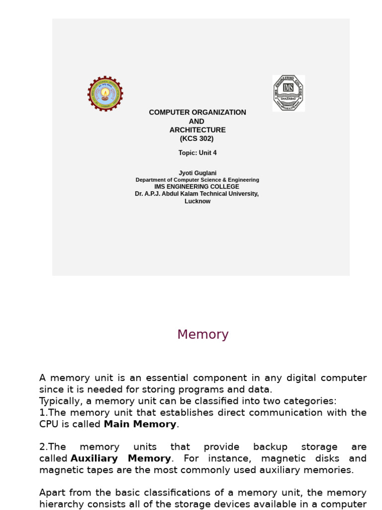 COA-unit-4 | PDF | Computer Data Storage | Random Access Memory