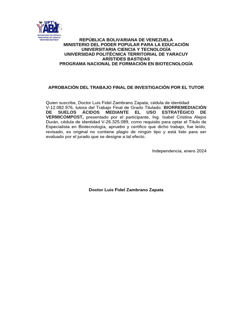 Carta Aprobaciòn de Tutor TEG | PDF