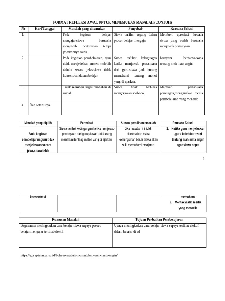Contoh Format Refleksi Awal | PDF