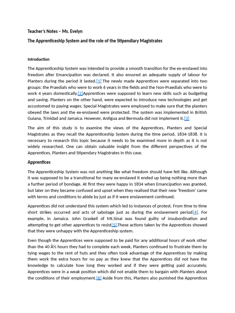 Apprenticeship System - Teacher's Notes | PDF | Apprenticeship | Slavery