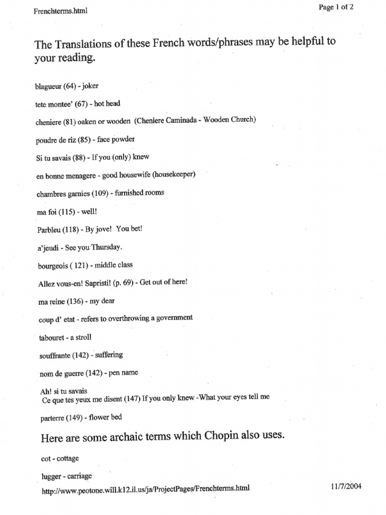 Translations of French Words | PDF