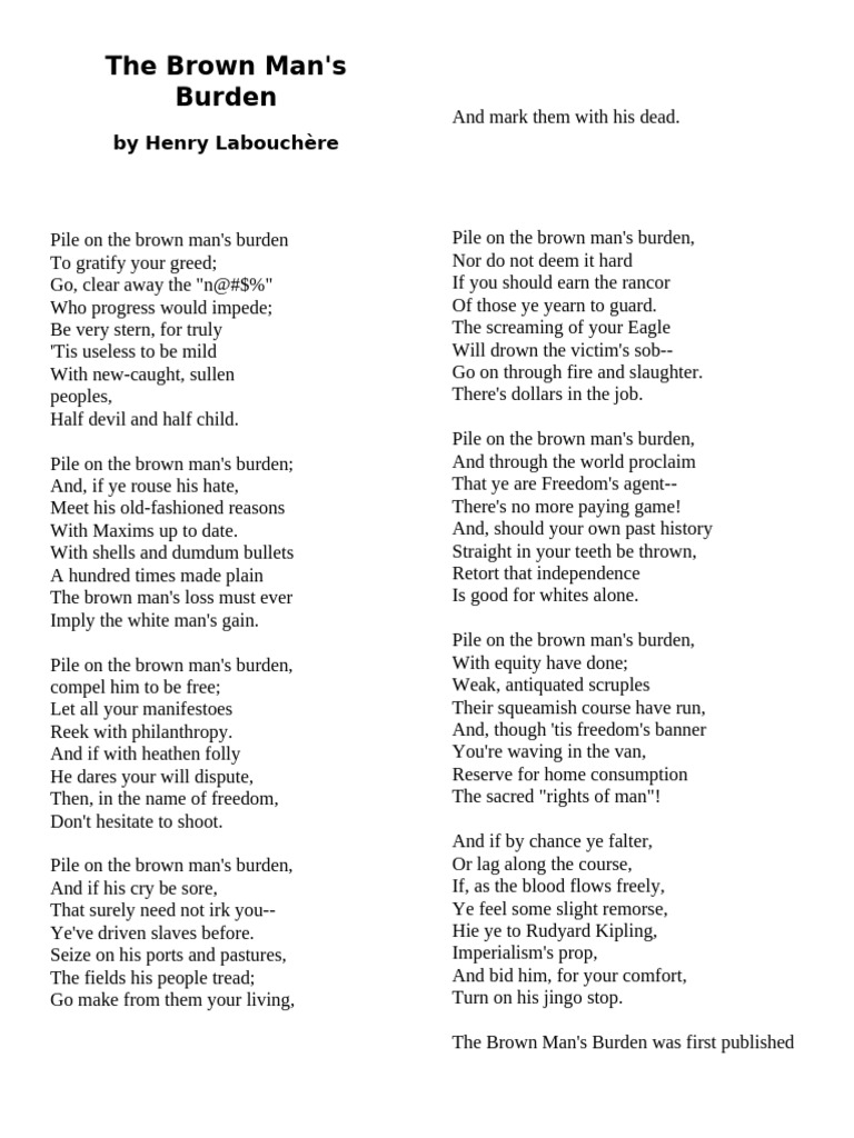 Brown Mans Burden-Anti-imperialist Response To Kipling | PDF