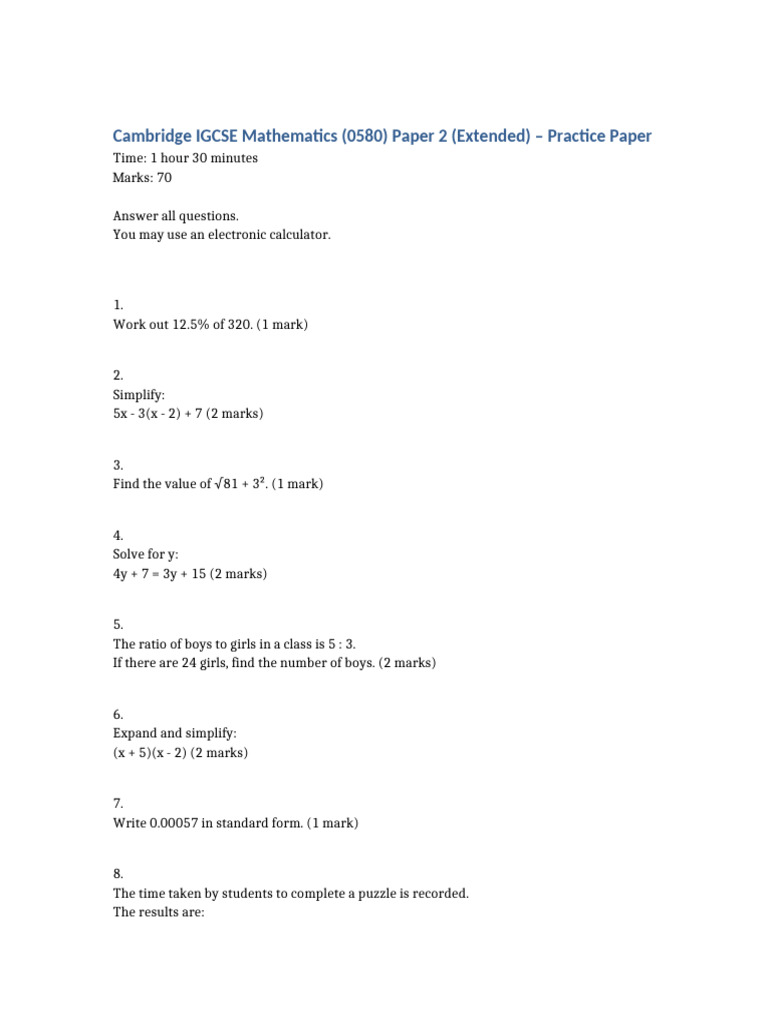IGCSE Paper2 Practice | PDF