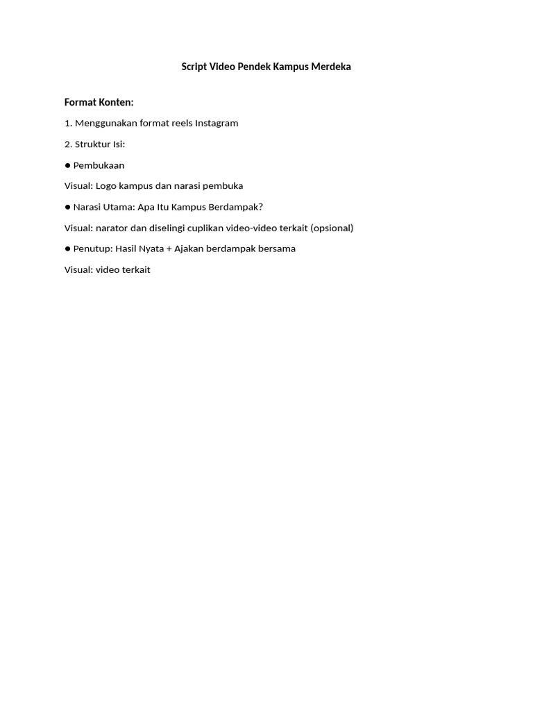 Script Video Pendek Kampus Merdeka | PDF