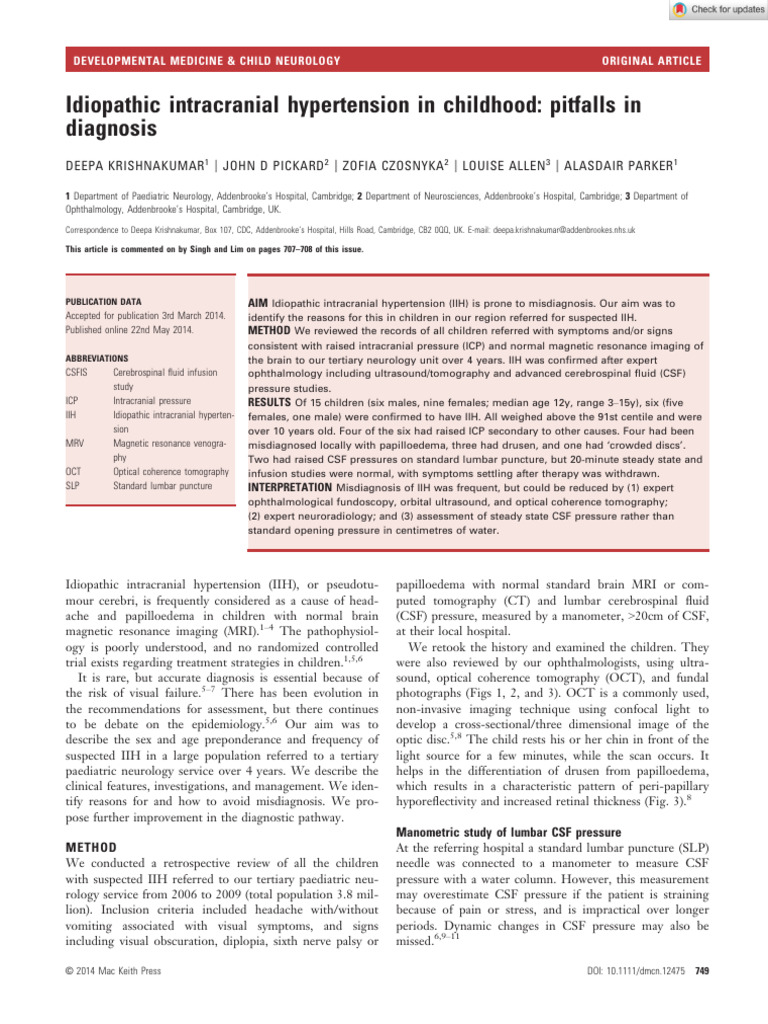 Develop Med Child Neuro - 2014 - Krishnakumar - Idiopathic Intracranial ...