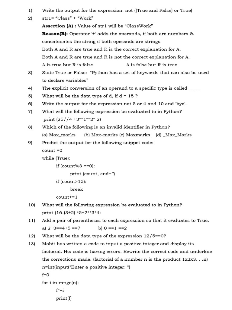 Worksheet 1 (Revision Tour 1 & 2) | PDF | Mathematical Logic | Computer ...
