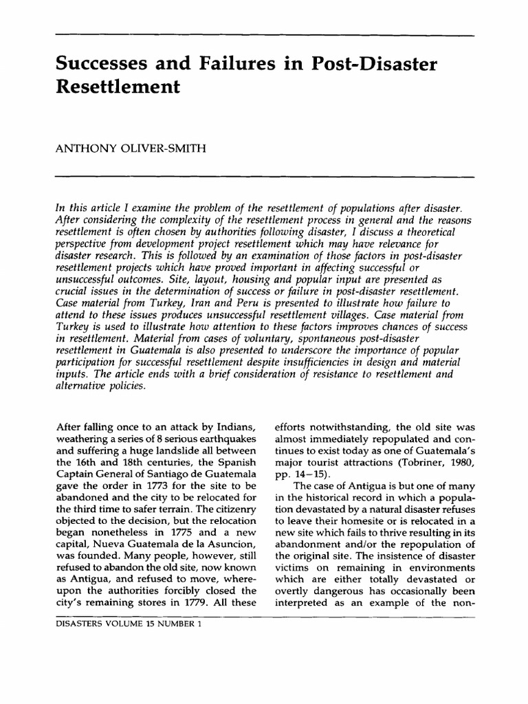 Post-Disaster Resettlement Outcomes | PDF | Hazards | Risk