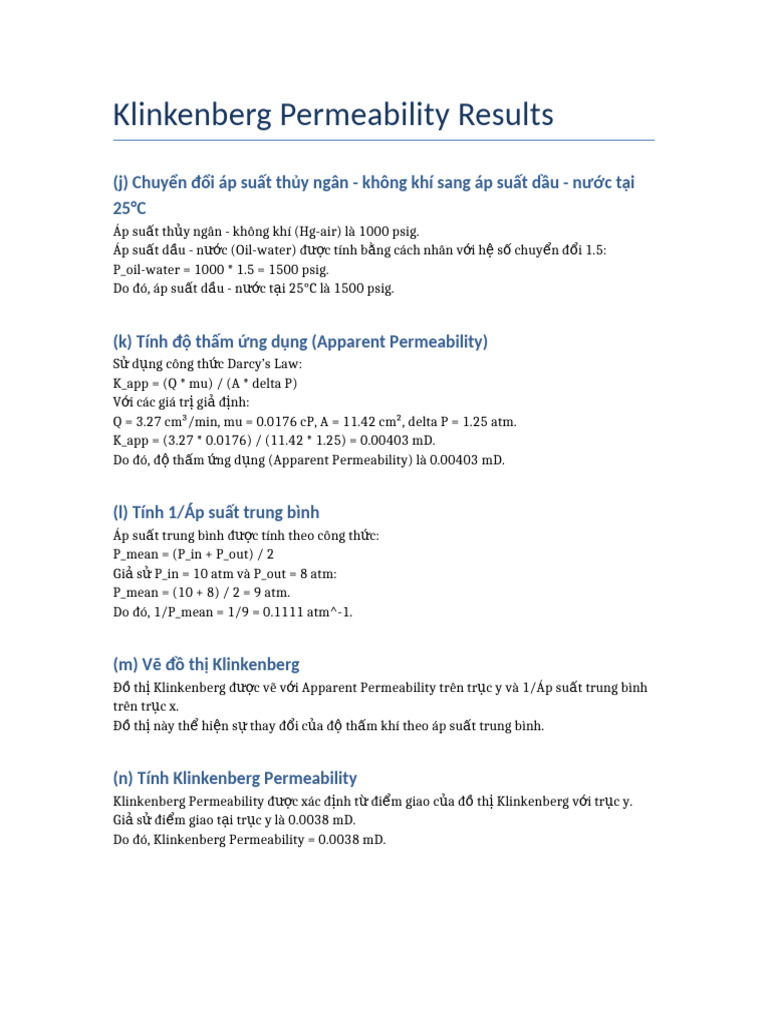 Klinkenberg Permeability Results | PDF