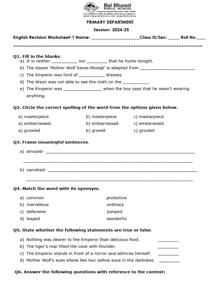 English Revision Worksheet 2 | PDF