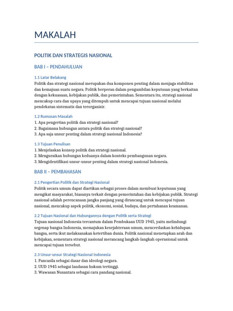 Politik dan Strategi Nasional Indonesia | PDF