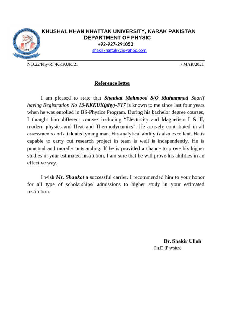 Refrence Letter | PDF