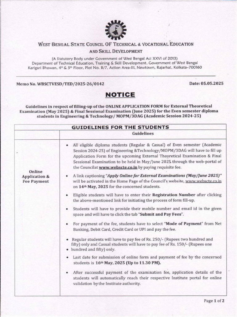 Notice - Exam Form Fillup | PDF