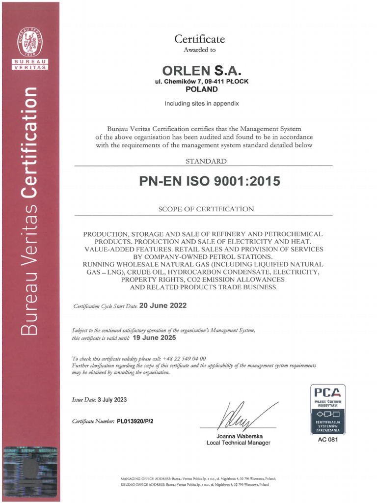 Certyfikat ISO9K - Jakość - BV - vEN - Pdf.coredownload | PDF