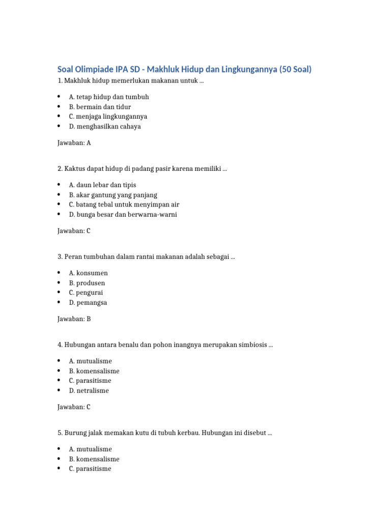 Soal OSN IPA SD Makhluk Hidup Final | PDF