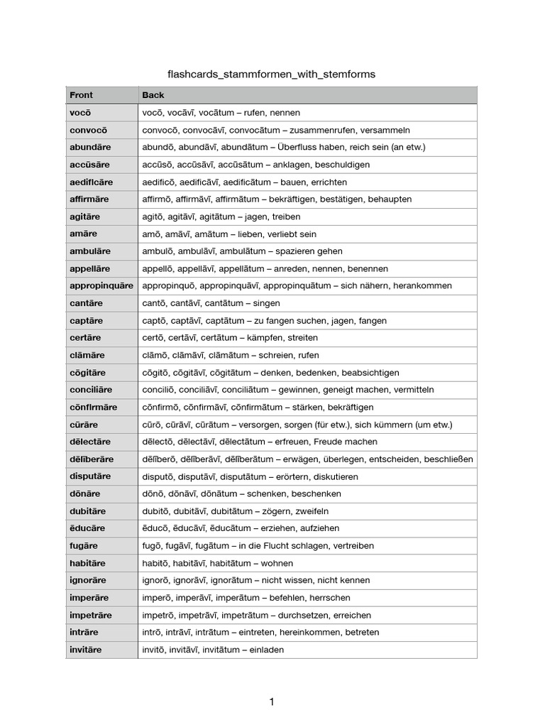 Flashcards Stammformen With Stemforms 2 | PDF